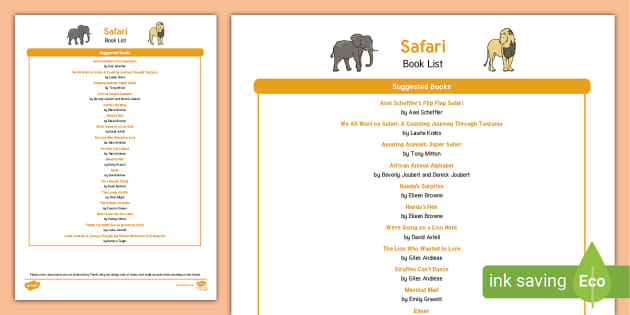 Safari Book List (Teacher-Made) - Twinkl