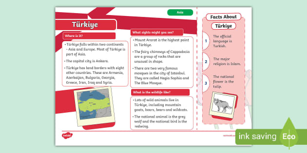 KS1 Türkiye Fact File - Geography (teacher made) - Twinkl