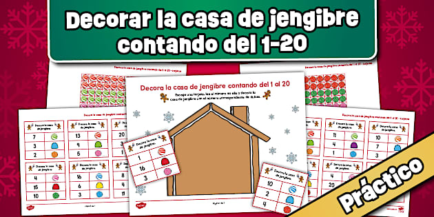 Actividad-tarjetas decora la casa de jengibre contando 1-20