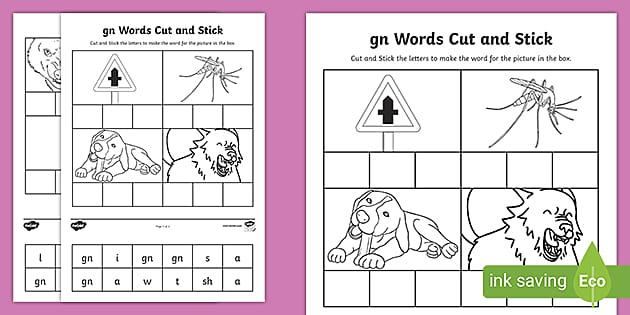'gn' Sound Cut and Stick Worksheet (teacher made)