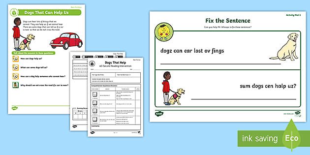 'Dogs That Help Us' Reading Pack | 60-Second Intervention
