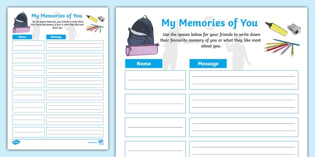 Year 6 - My Memories of You Activity - KS2 Leavers - Twinkl