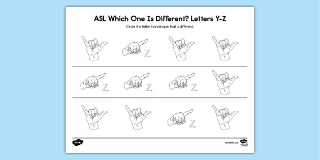 ASL Which One Is Different? Letters Y-Z Activity - Twinkl