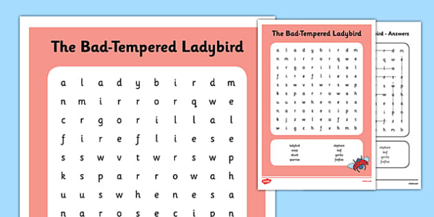 Word Search to Support Teaching on The Bad Tempered Ladybird