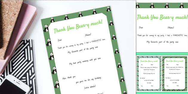 Editable Panda Thank You Note Template | Twinkl Party