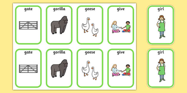 Initial g Sound Playing Cards - G Words for Kids