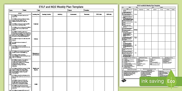 EYLF and NQS Weekly Plan Template (teacher made) - Twinkl