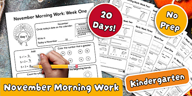 Kindergarten November Morning Work Bundle - Twinkl