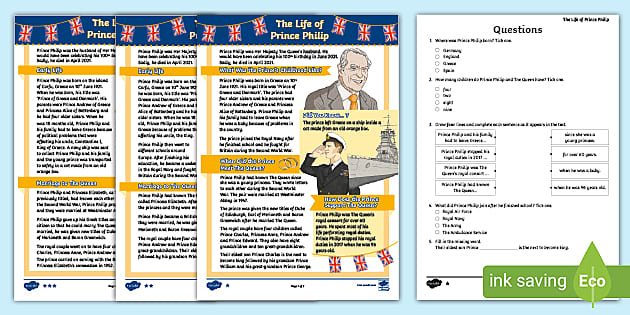* NEW * LKS2 The Life of Prince Philip Reading Comprehension