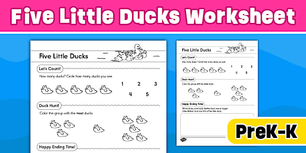 Five Little Ducks Nursery Rhyme Companion Worksheet - Twinkl