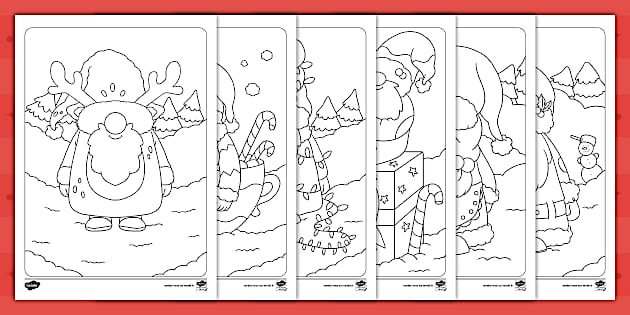 Sept coloriages de lutins de Noël - cycle 1 - Twinkl