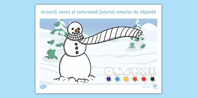 Aruncă zarul și colorează fularul omului de zăpadă – Fișă de activitate