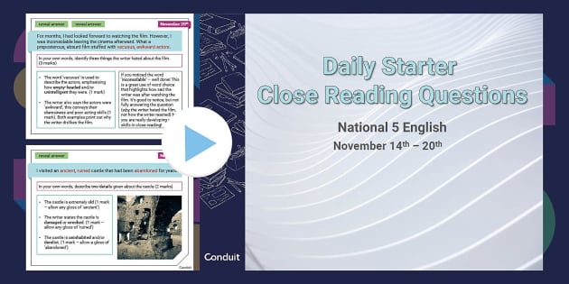National 5 Daily Close Reading Questions Nov 14th - 20th