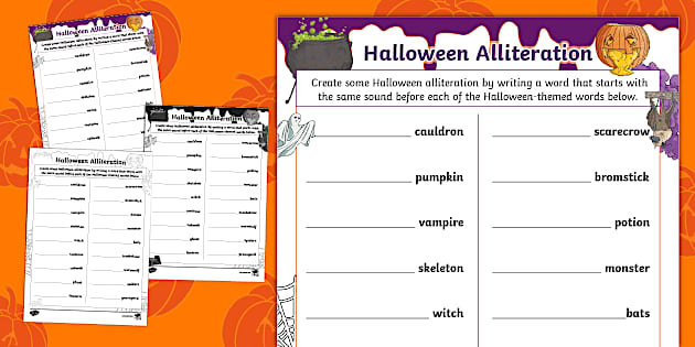 * NEW * Halloween: Alliteration Worksheet (teacher made)