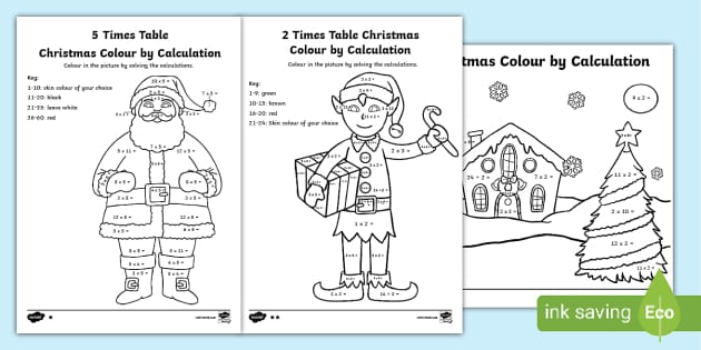 5 Times Table Christmas Colour by Calculation Worksheets