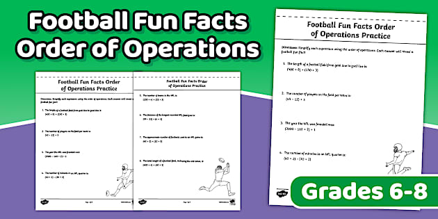 Football Fun Facts Order of Operations Practice for 6th-8th Grade