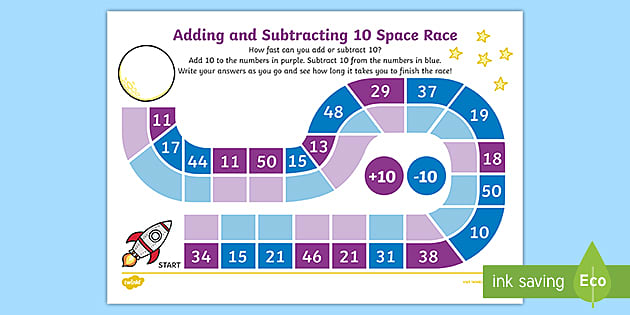 Adding and Subtracting 10 Race Worksheet / Worksheet
