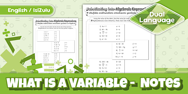 Substituting Into Algebraic Expressions Activity Sheet