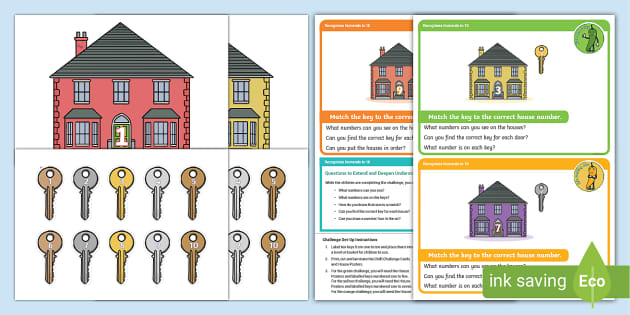 👉 EYFS Maths Recognises Numerals to 10 Challenge House Numbers
