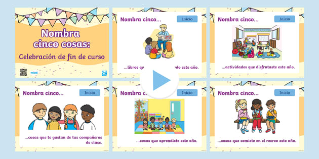 PowerPoint: Nombra cinco cosas de celebración de fin de curso