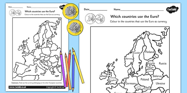 FREE! - Colour in the Euro Countries Worksheet - Twinkl