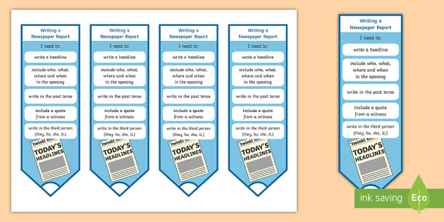 First Level Writing A Newspaper Report Bookmarks First Level Writing A Newspaper Report Bookmarks