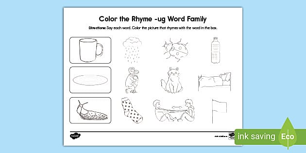 Color the Rhyme -ug Word Family Activity (professor feito)