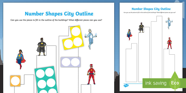 Number Shapes City Outline Activity (teacher made)