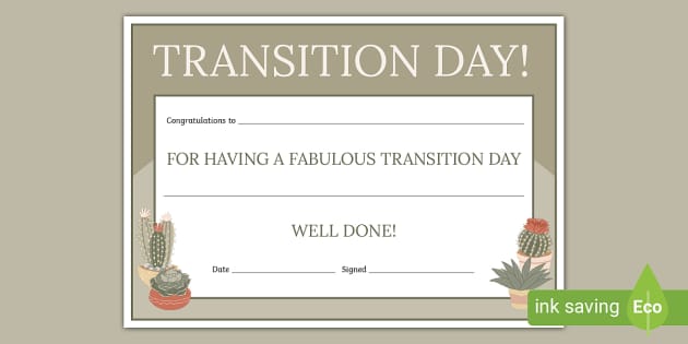 Succulents-Themed Transition Day Certificate (teacher made)