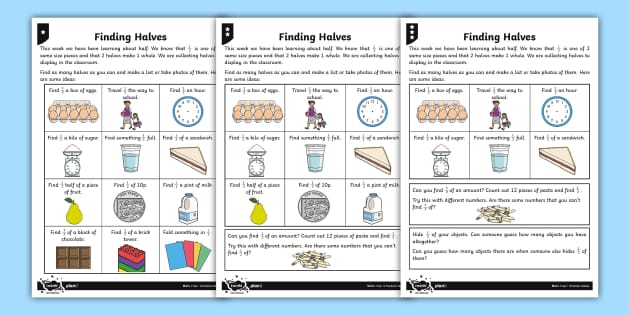 PlanIt Maths Y1 Fractions Finding Halves Differentiated Home Learning