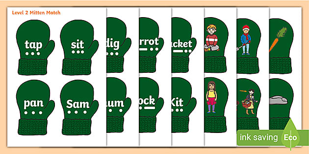Level 2 Phonics Mitten Match Game (Teacher-Made)