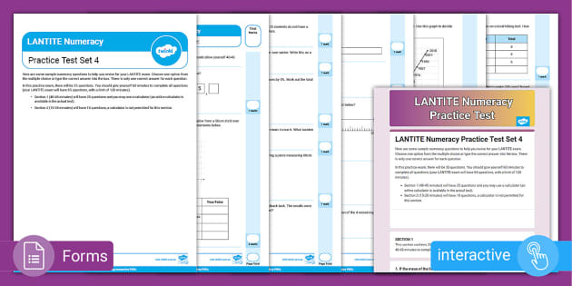 Maths Practice Test For LANTITE Set 4 Twinkl