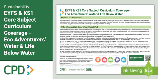 EYFS & KS1 Core Subject Curriculum Coverage - Eco Adventurers' Water & Life