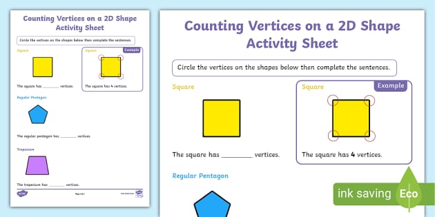 👉 Counting Vertices on a 2D Shape Activity Sheet - Twinkl
