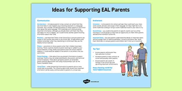 Guidance and Ideas for Supporting Parents and Carers of EAL Learners