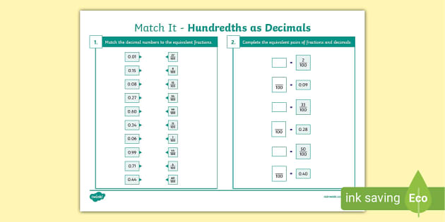 👉 Hundredths as Decimals Activity Sheet (teacher made)