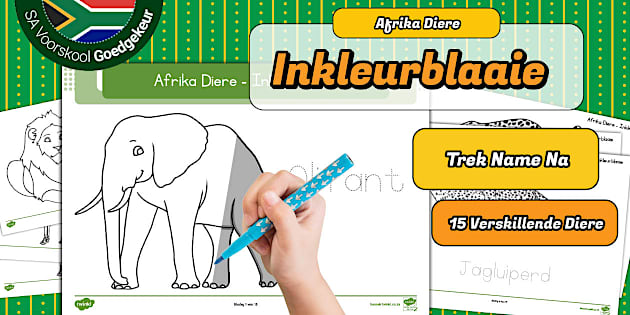 Voorskool - Afrika Diere - Inkleurblaaie