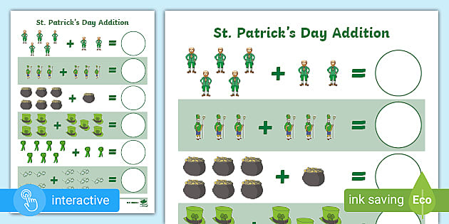 St. Patrick's Day Addition Worksheet (teacher made) - Twinkl