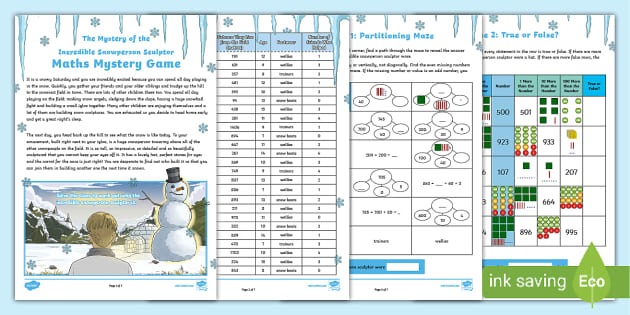 👉 Y3 The Incredible Snowperson Sculptor Maths Mystery Game