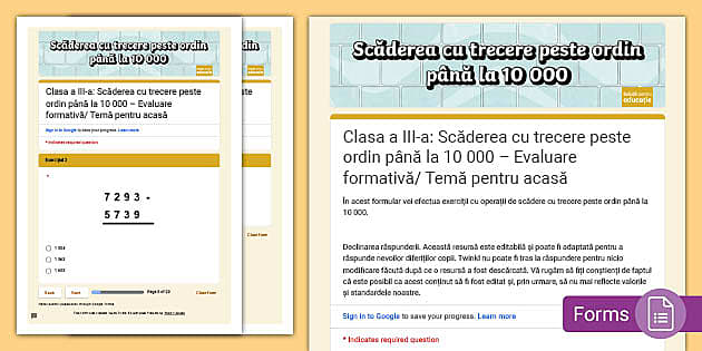 Scăderea cu trecere peste ordin până la 10 000 Test online