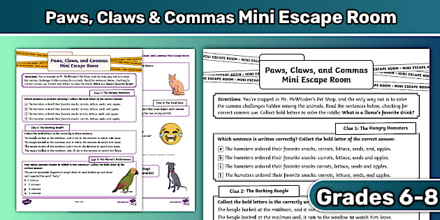 Comma Escape Room | English Language Arts | Twinkl USA