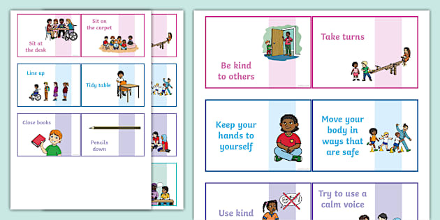 Lanyard-Sized Pictorial Behaviour Cards (teacher made)