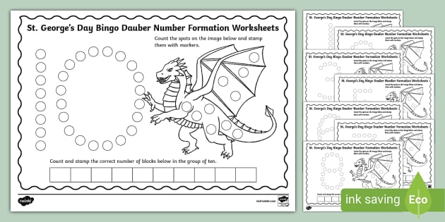 St. George Day Bingo Dauber Worksheets | Number Formation