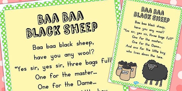 Baa Baa Black Sheep Nursery Rhyme Poster - Twinkl