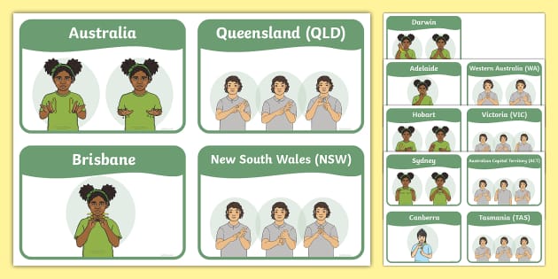 Australian States, Territories and Capital Cities Auslan Word Cards