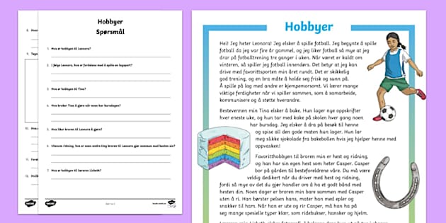 Hobbyer | Leseforståelse med spørsmål (Teacher-Made)