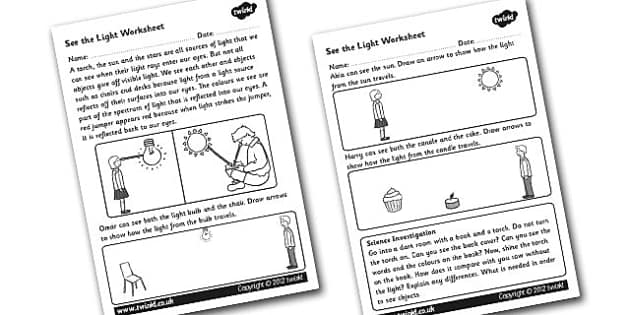 See The Light Worksheet: Light and Objects - Twinkl