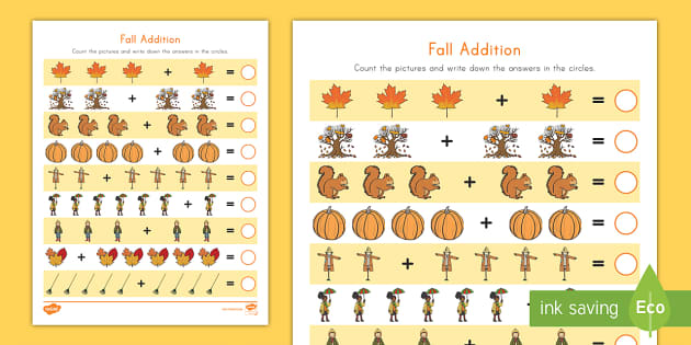 Fall Addition Math Activity (teacher made) - Twinkl