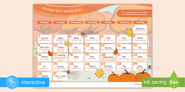 October Play-Along Calendar (2023) (Teacher-Made) - Twinkl