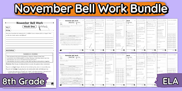 Eighth Grade ELA November Bell Work Bundle